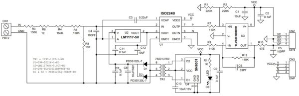 250v Ac Isolated Voltage Sensing Circuit With Single Output 250v Ac Input 5v Output