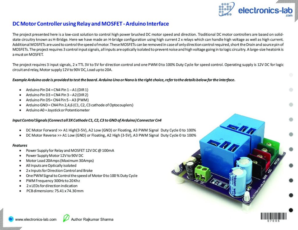 Dc Motor Controller Using Relay And Mosfet Arduino Interface Electronics