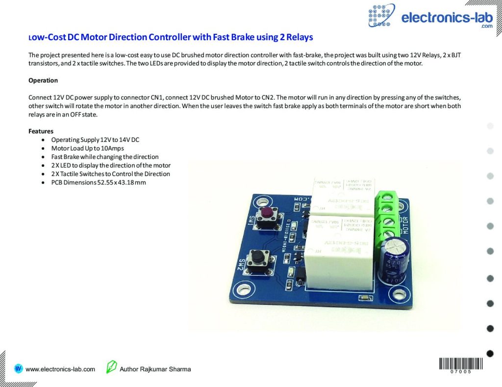 Low-Cost DC Motor Direction Controller with Fast Brake using 2 Relays ...
