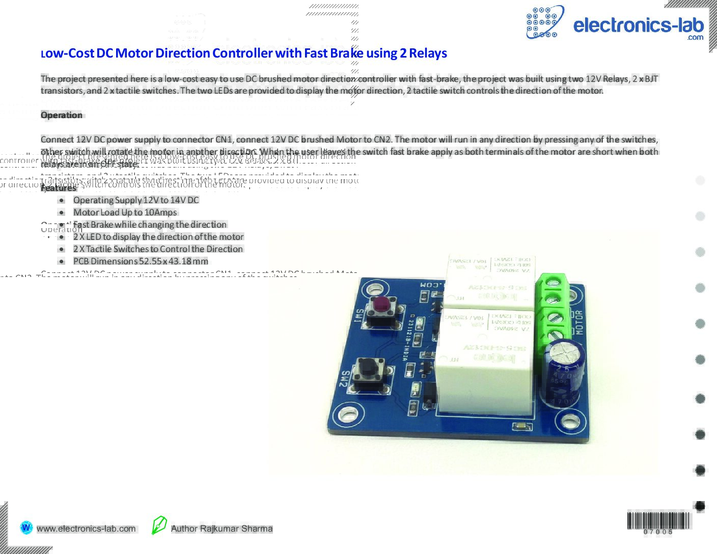 Low-Cost DC Motor Direction Controller with Fast Brake using 2 Relays ...