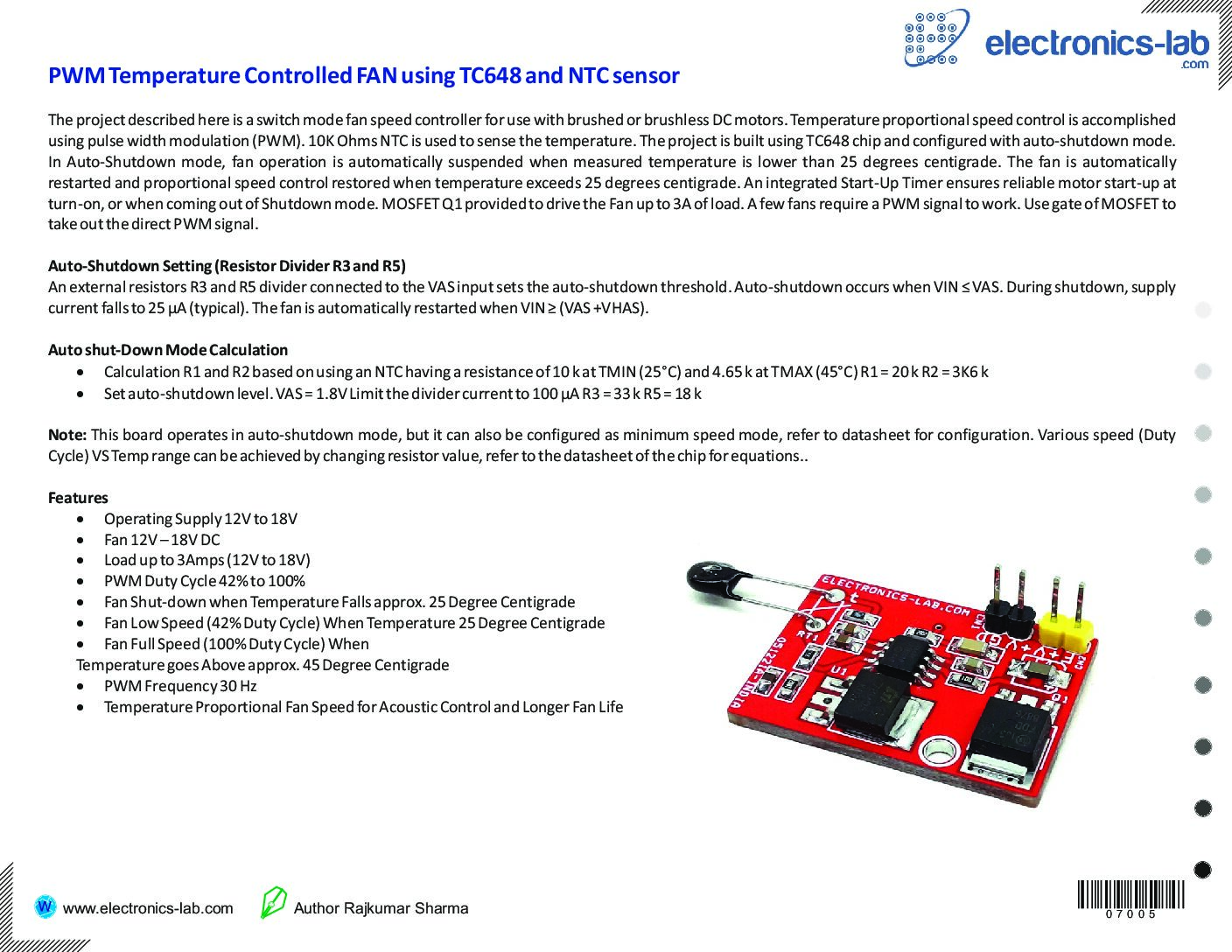 PWM Temperature Controlled FAN using TC648 and NTC sensor - Electronics-Lab.com