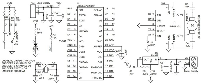 Brushed DC Motor Controller Using Rotary Encoder - Arduino Compatible - Electronics-Lab