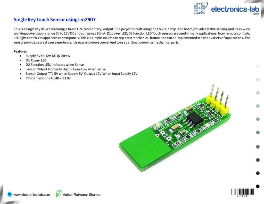 Single Key Touch Sensor using LM2907 - Electronics-Lab.com