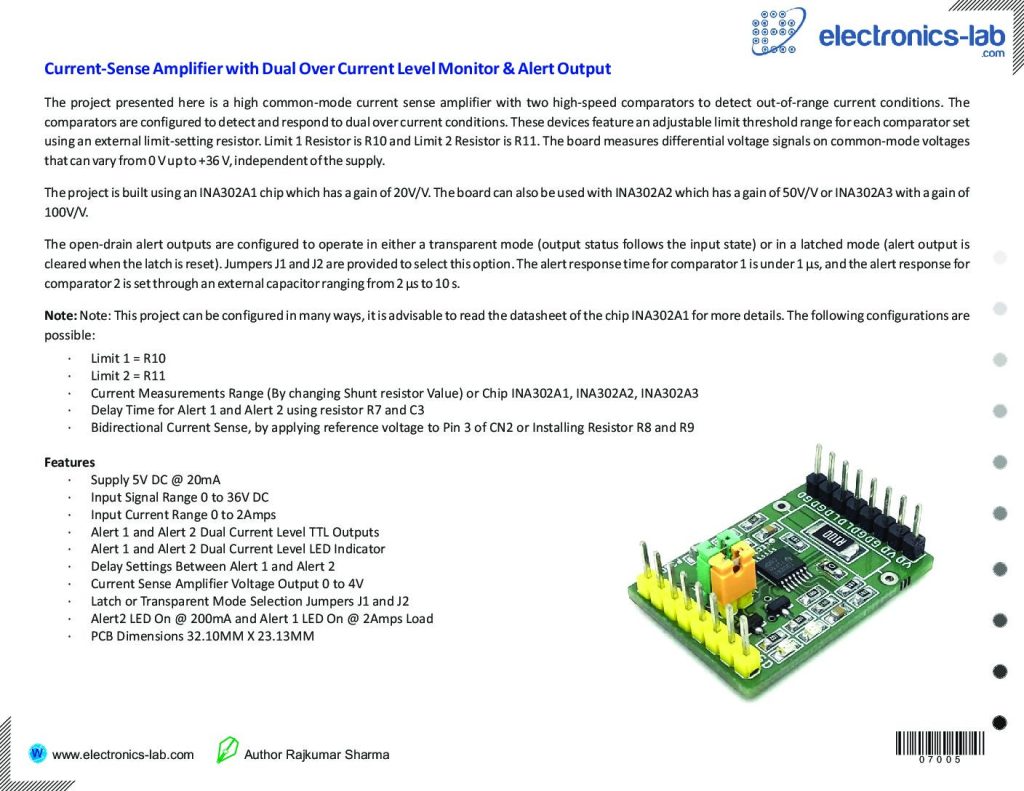 Current-Sense Amplifier with Dual Over Current Level Monitor & Alert ...