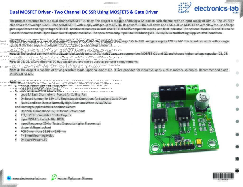 Dual MOSFET Driver - Two Channel DC SSR Using MOSFETS & Gate Driver ...