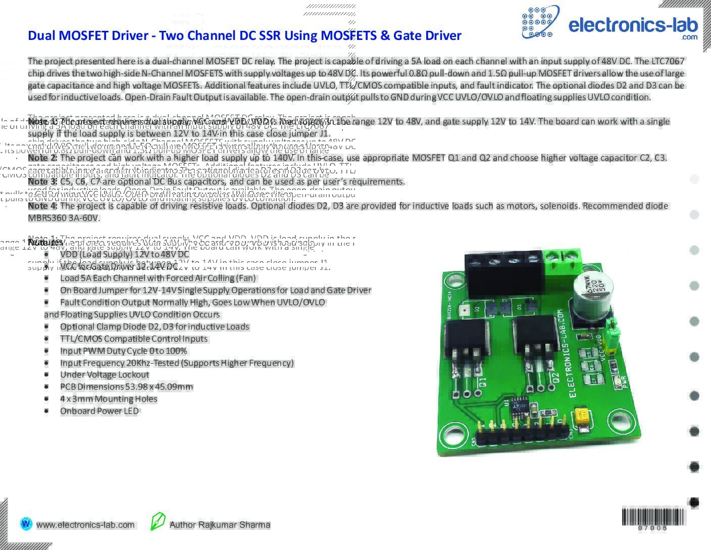 Dual MOSFET Driver - Two Channel DC SSR Using MOSFETS & Gate Driver - Electronics-Lab.com