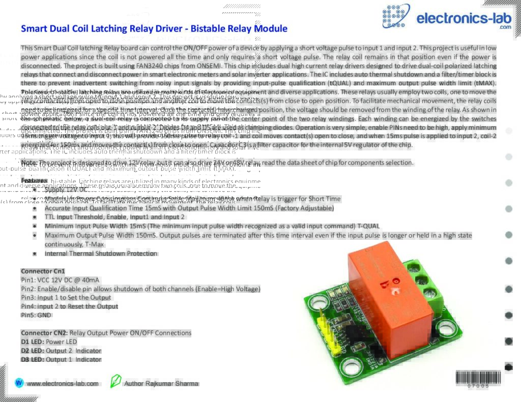 Smart Dual Coil Latching Relay Driver - Bistable Relay Module - Electronics-Lab.com