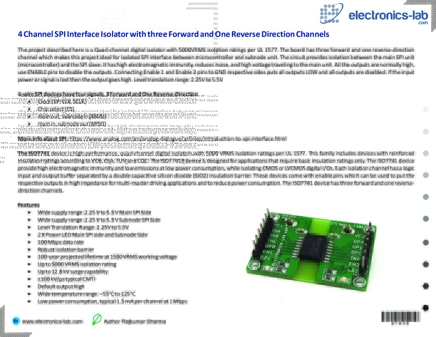 4 Channel SPI Interface Isolator with three Forward and One Reverse ...