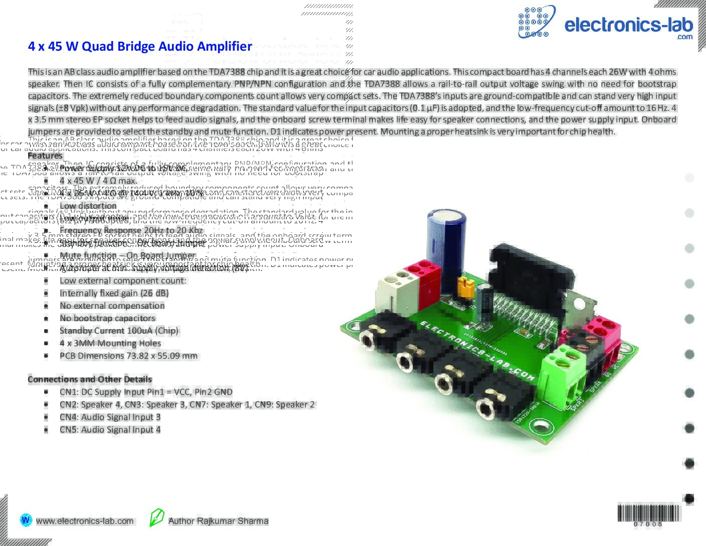 4 x 45 W Quad Bridge Audio Amplifier - Electronics-Lab.com