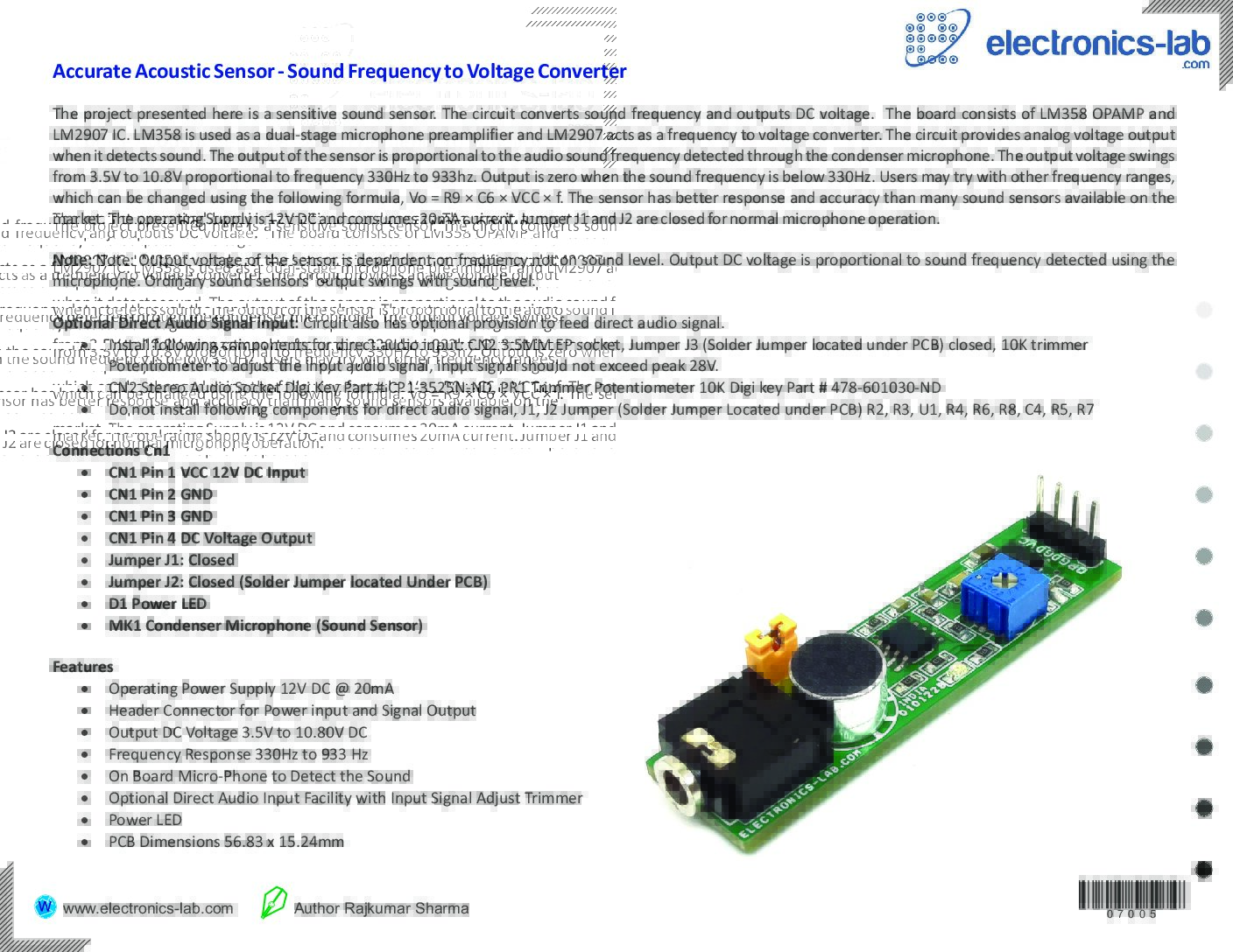 Accurate Acoustic Sensor - Sound Frequency to Voltage Converter ...