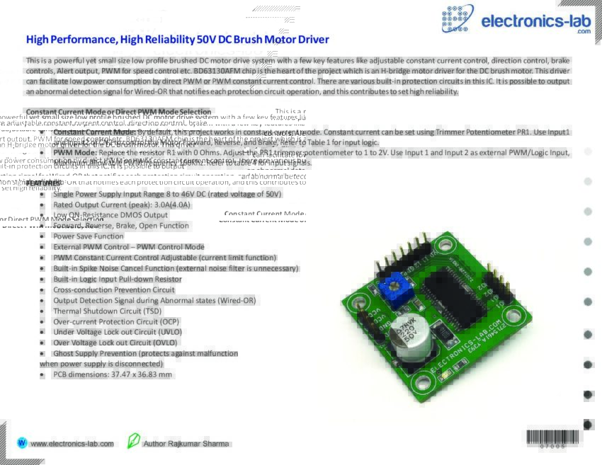 High Performance - High Reliability 50V DC Brush Motor Driver ...