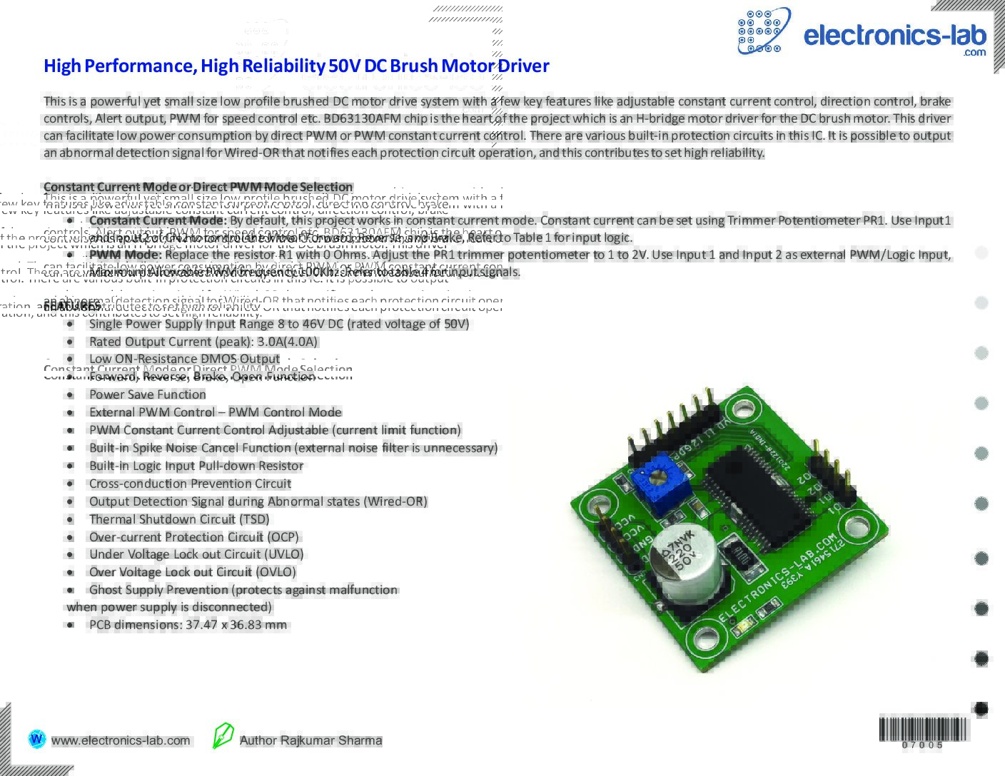 High Performance - High Reliability 50V DC Brush Motor Driver ...