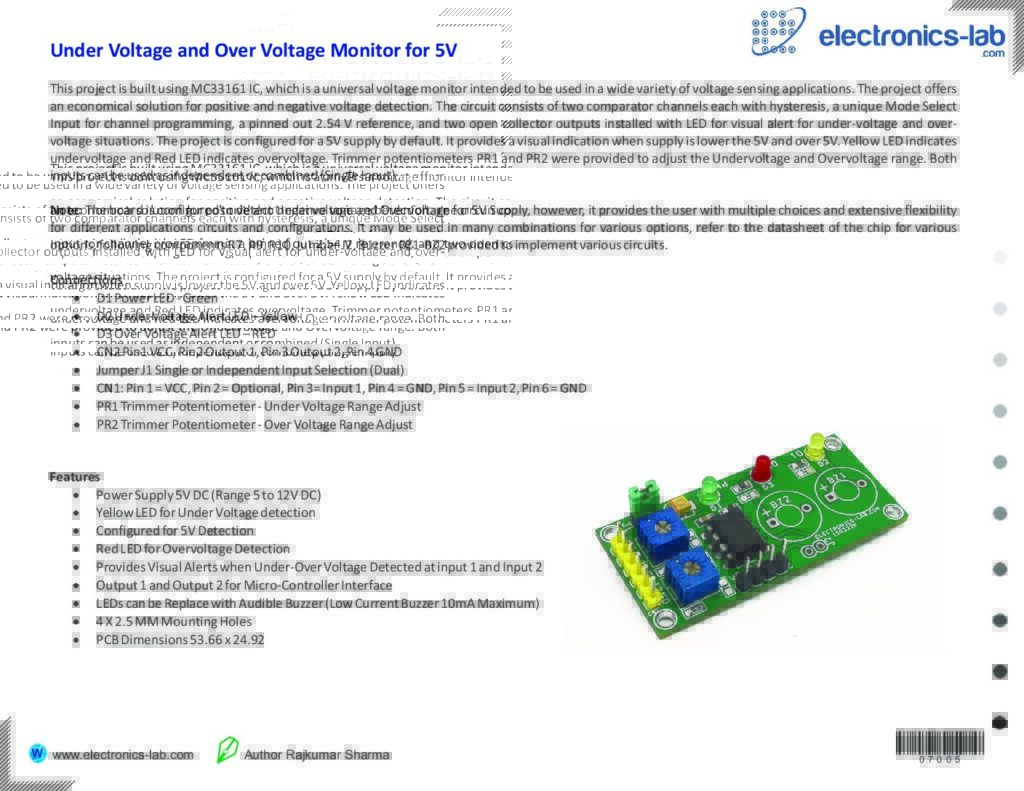 Under Voltage and Over Voltage Monitor for 5V - Electronics-Lab.com