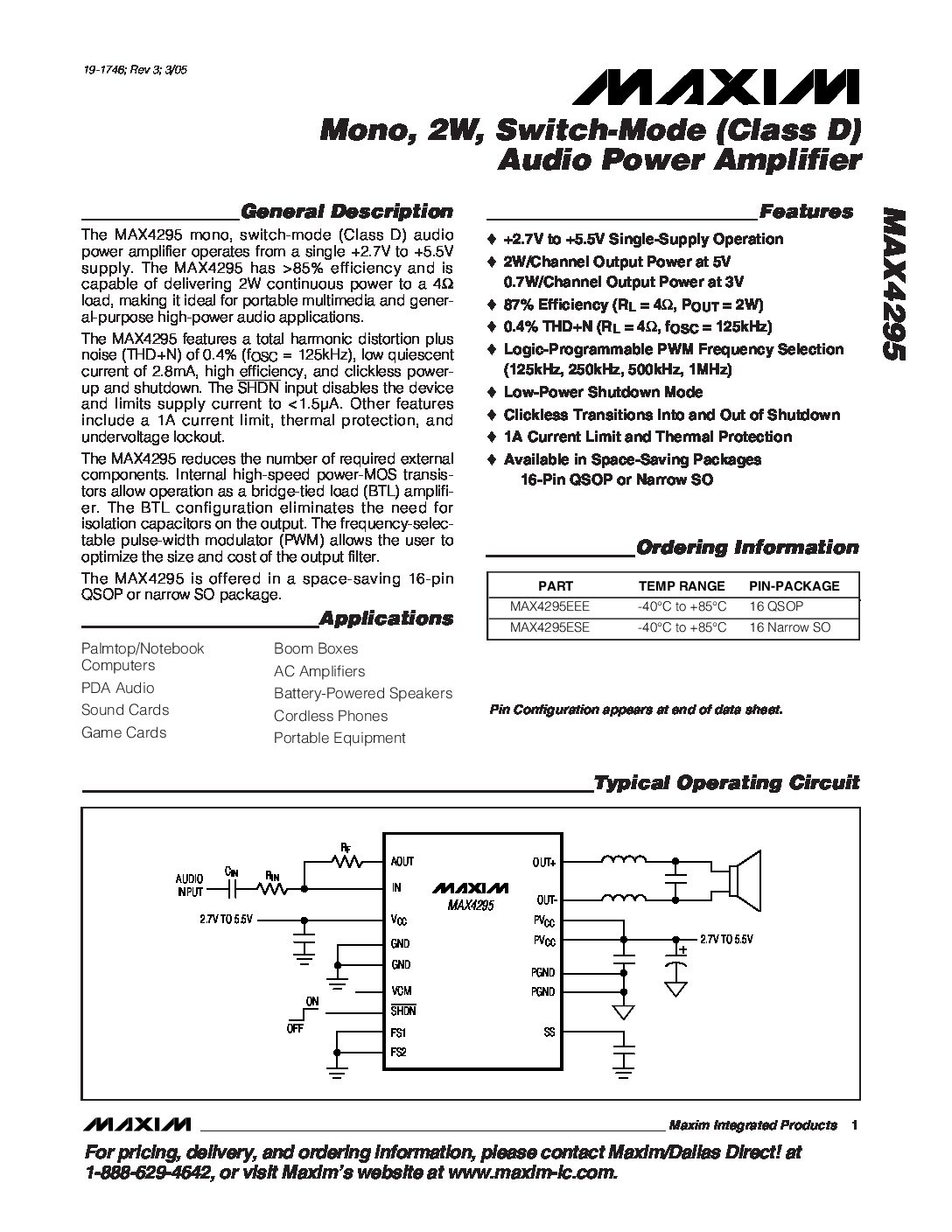 MAX4295 - Electronics-Lab.com