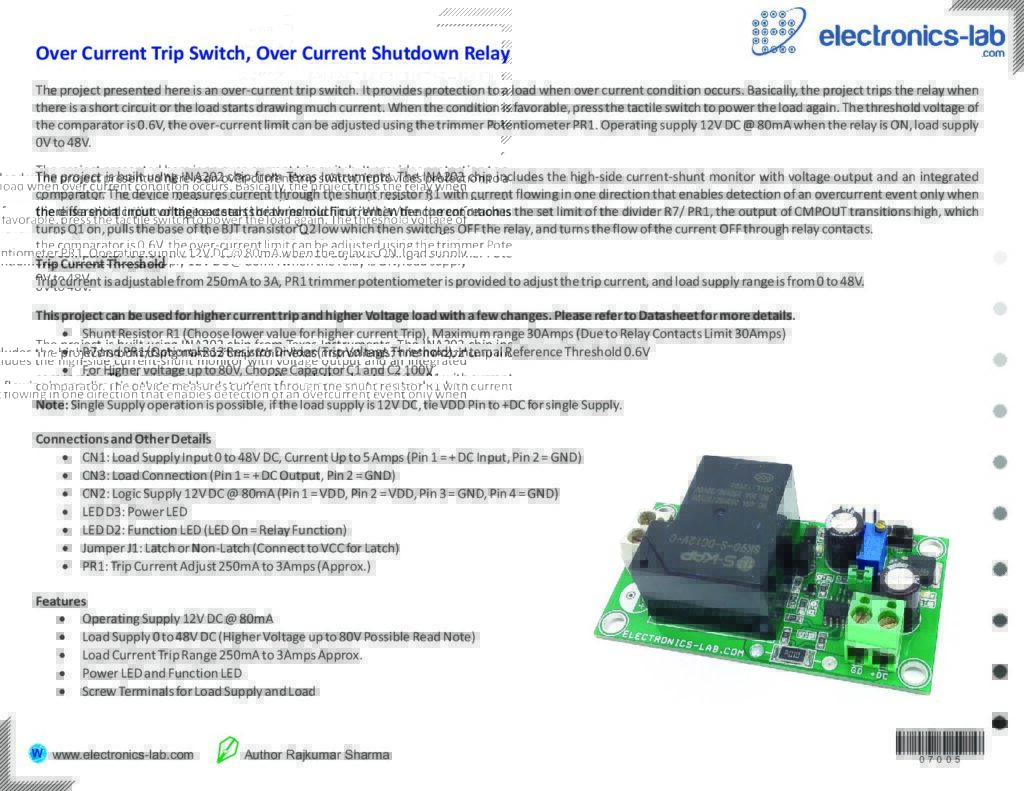 Over Current Trip Switch - Over Current Shutdown Relay - Electronics ...