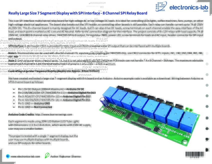 Really Large Size 7 Segment Display with SPI Interface - 8 Channel SPI ...