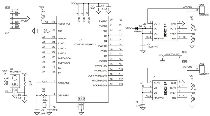 Mini Robot Controller Using Infra Red Remote For Small And Medium Size