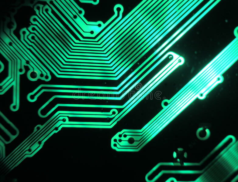 electronic-circuits-green-glowing-patterns-printed-circuit-board ...