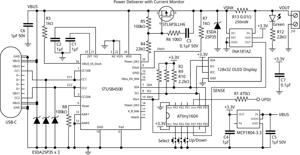 PD with Current Monitor using STUSB4500 and ATtiny1604 - Electronics-Lab