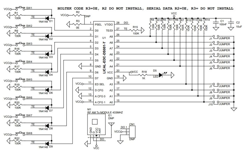 8 Channel RF Remote Transmitter with Holtek and Serial Protocol - Electronics-Lab