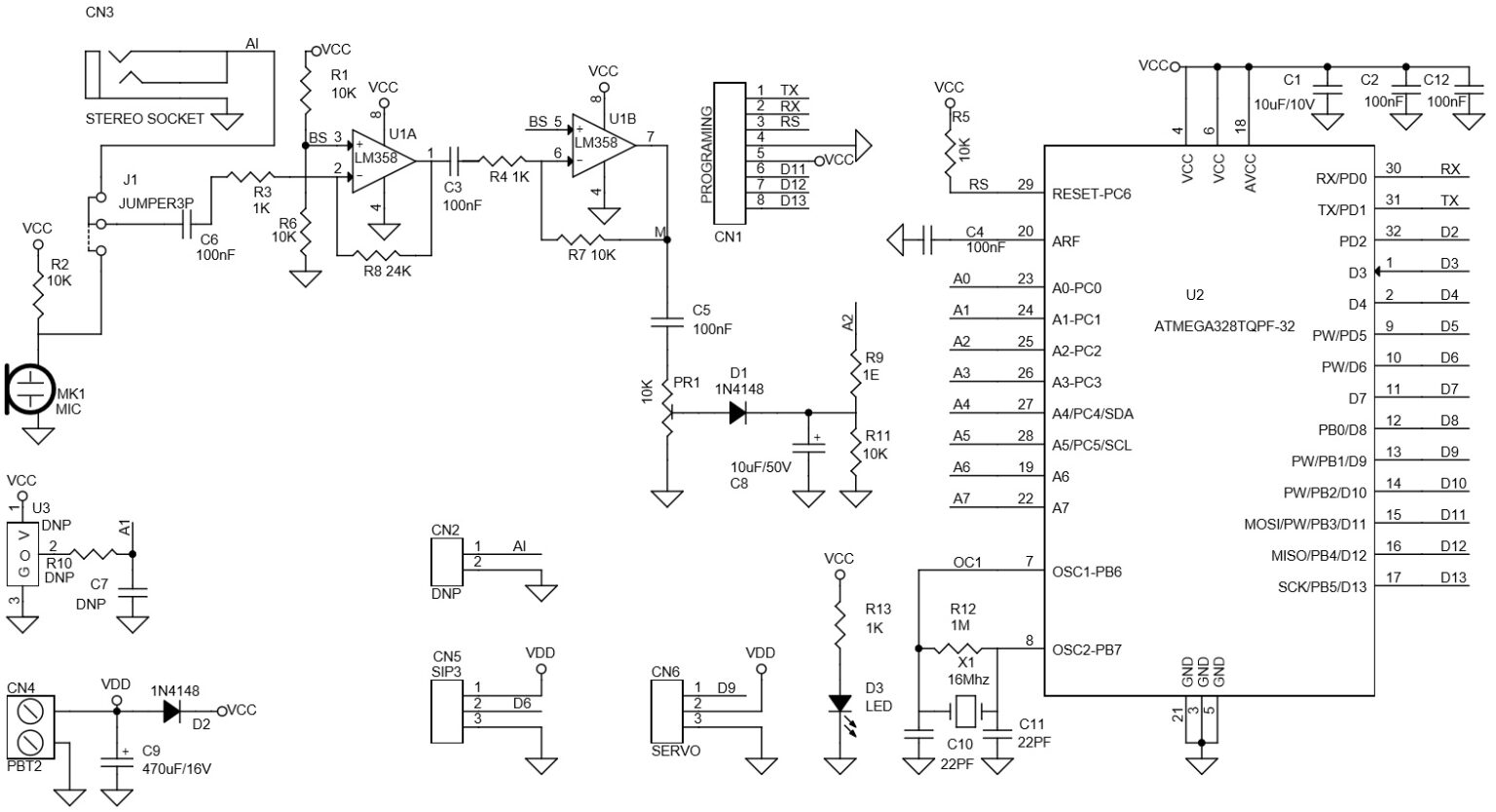Sound to RC Servo Driver v2.0 - Arduino Compatible - Electronics-Lab