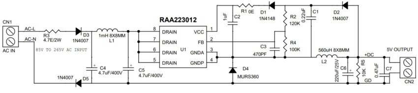 Universal Input AC/DC Switching Buck Regulator - 85V -265V AC Input - 5V/150mA DC Output ...