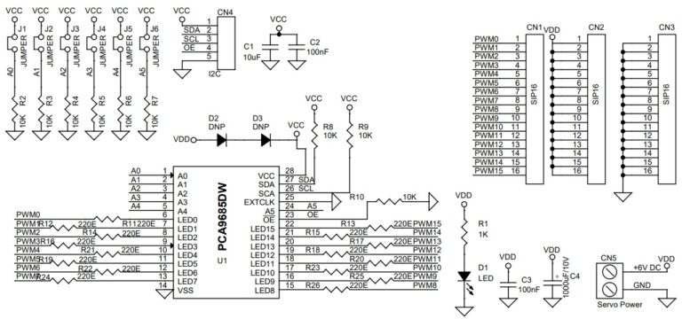 16 Channel RC Servo Driver with I2C Interface - Electronics-Lab