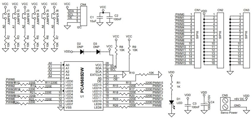 16 Channel RC Servo Driver with I2C Interface - Electronics-Lab