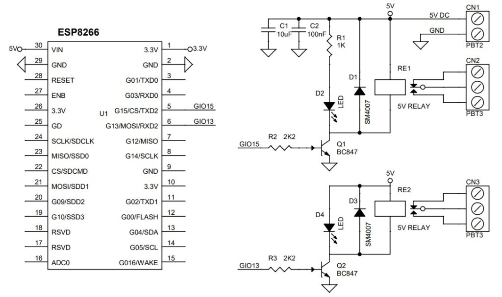 2 Channel Wi-Fi Relay Module Using ESP8266 NodeMCU - Electronics-Lab