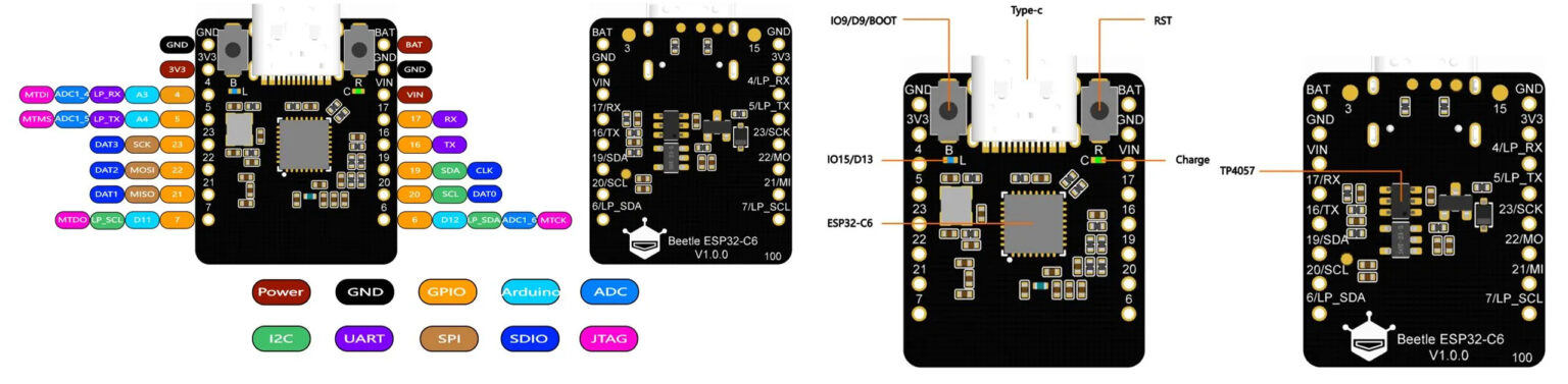 This Beetle Esp32 C6 Board From Dfrobot Features Integrated Battery