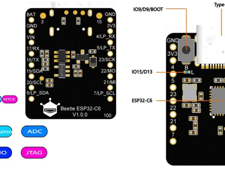 Beetle Esp32 C6 Board Pinout And Parts Marking Electronics