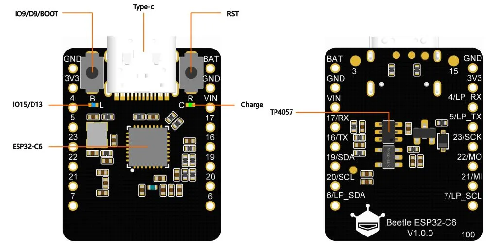 Beetle Esp32 C6 Mini Development Board Interfaces Electronics
