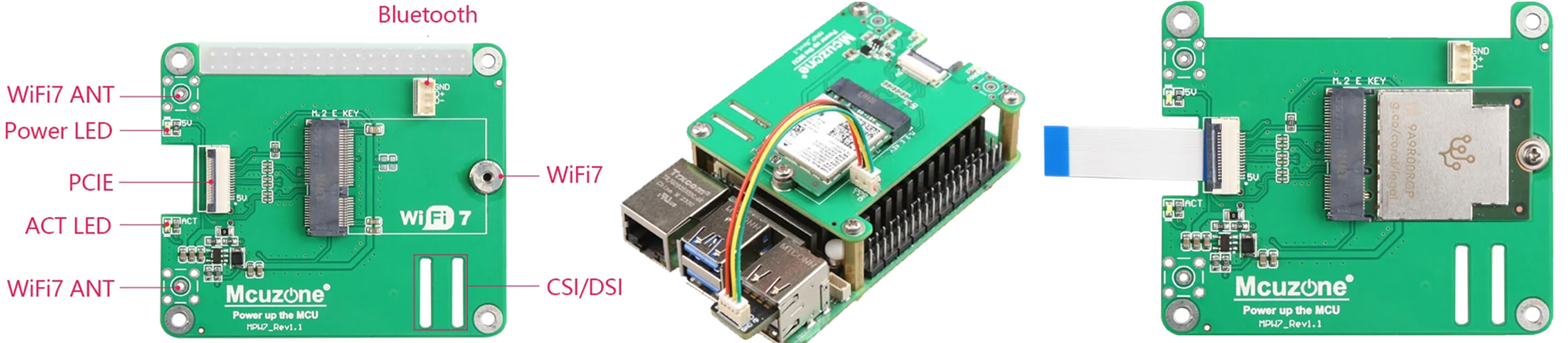 Mcuzone MPW7 Wi-Fi 7 HAT for Raspberry Pi 5 Supports Google TPU - Electronics-Lab
