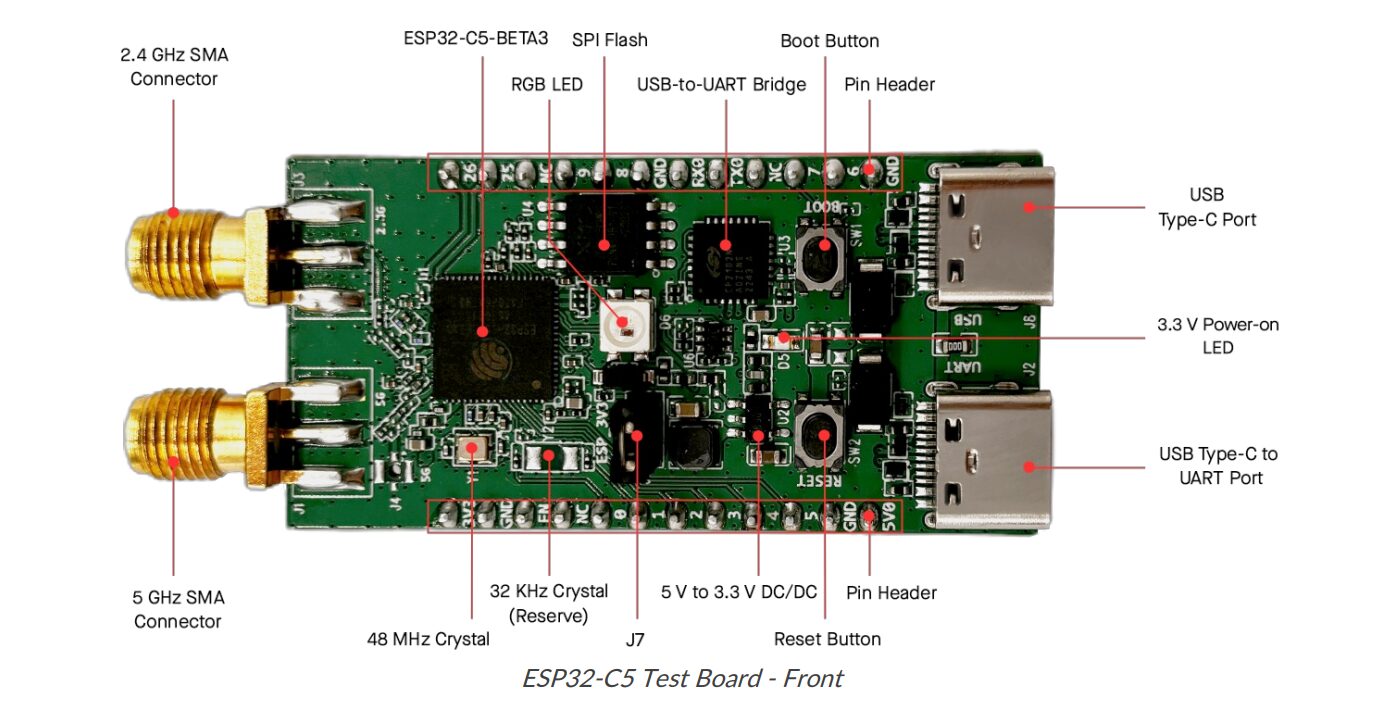 Espressif Esp32 C5 Test Board Features Dual Usb C Port And Dual Sma