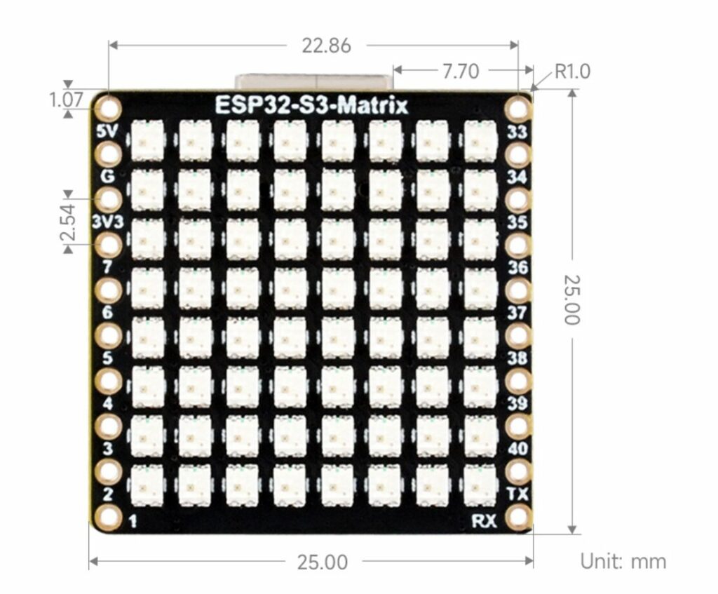 ESP32-S3-Matrix Dev Board Dimensions - Electronics-Lab.com
