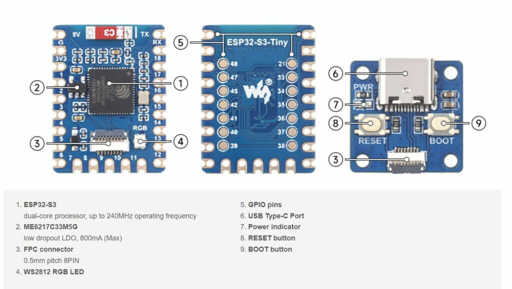Waveshare Esp32 S3 Tiny Board Cost 5 And Measures Only 2350 X 18 Mm Electronics Lab
