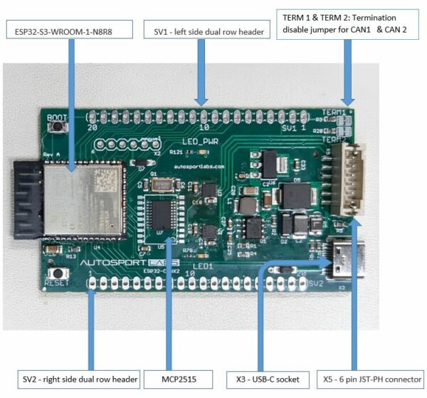 Autosport Labs Esp32 Can X2 Board Dual Can Bus Transceivers And