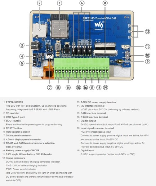 Waveshare ESP32-S3-Touch-LCD-4.3B: Featuring Xtensa LX7 Dual-Core Processor and ESP32-S3 SoC ...