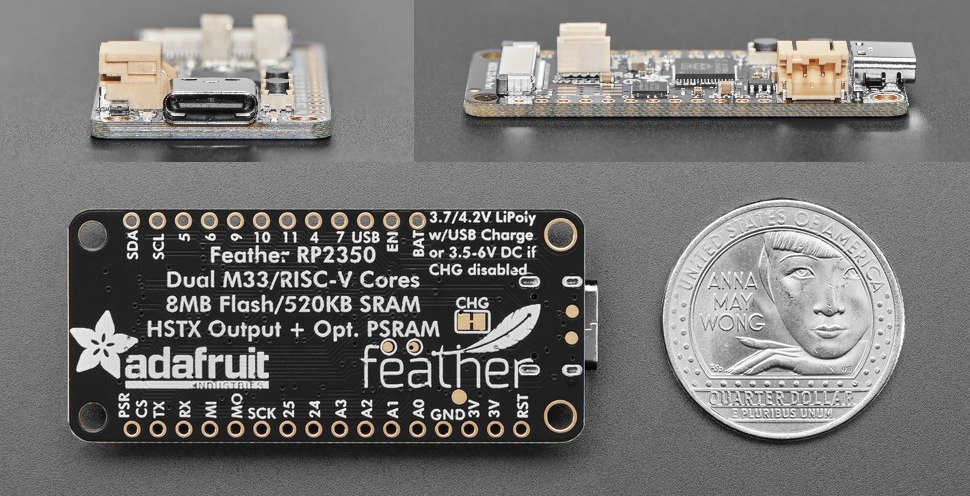 Adafruit Feather RP2350 front and side profile - Electronics-Lab.com