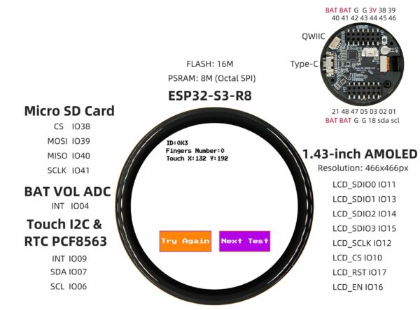 LILYGO T-Display S3 AMOLED: ESP32-S3-R8 Dev Board with SH8601 Display ...
