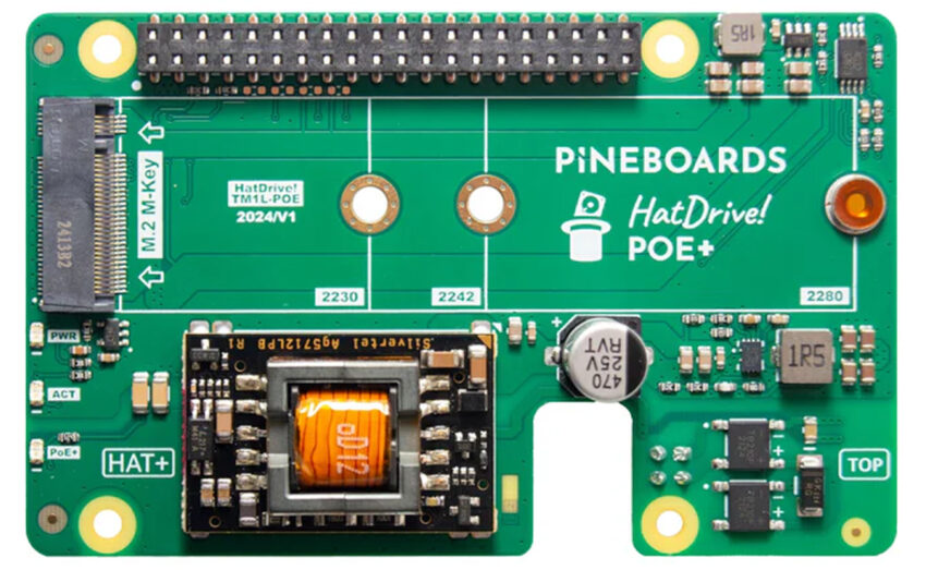 Pineboards HatDrive! PoE+ HAT for Raspberry Pi 5 with NVMe