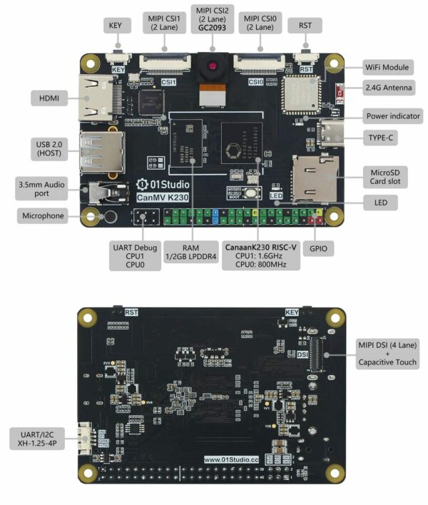 01Studio CanMV K230 AI development board specifications - Electronics-Lab