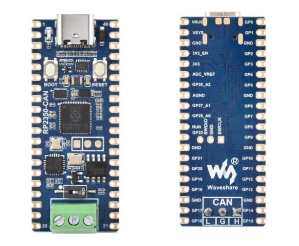 Waveshare Raspberry Pi RP2350 CAN Development Board back and front - Electronics-Lab