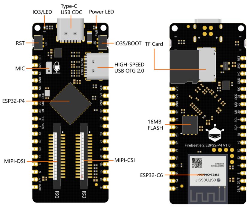 DFRobot FireBeetle 2 ESP32-P4 AI board for vision.