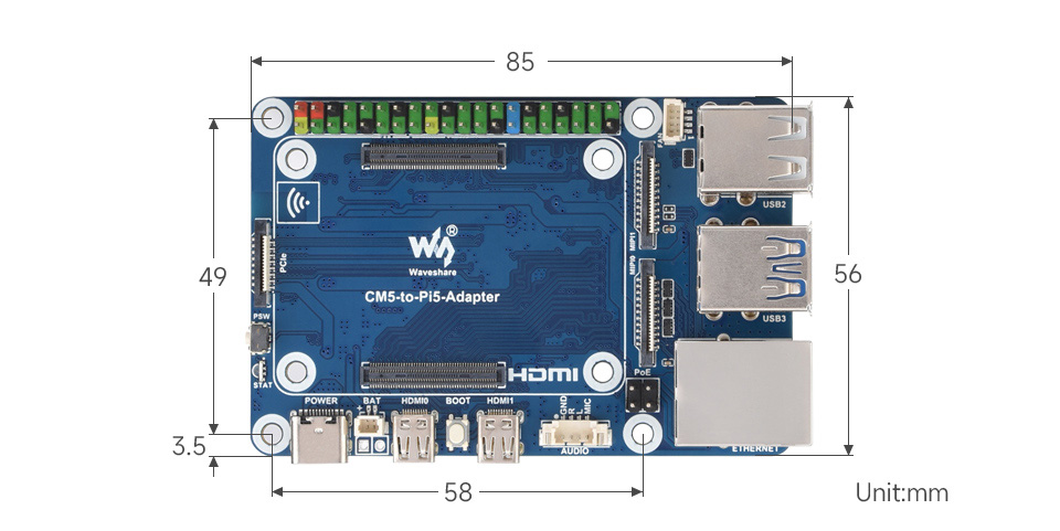CM5 To Pi 5 Adapter Dimensions - Electronics-Lab