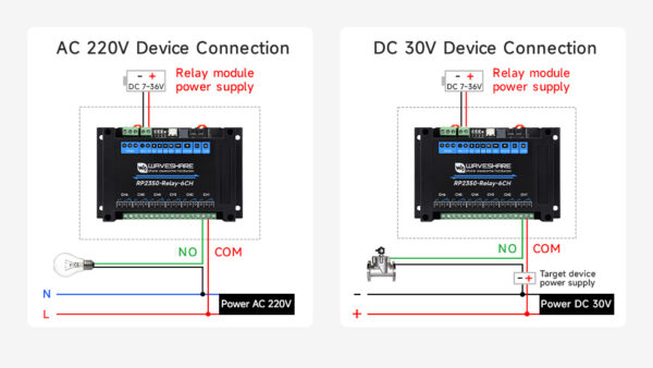 RP2350-Relay-6CH: 6-channel relay module with RS485.