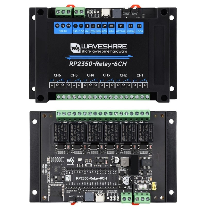 RP2350-Relay-6CH: 6-channel relay module with RS485.