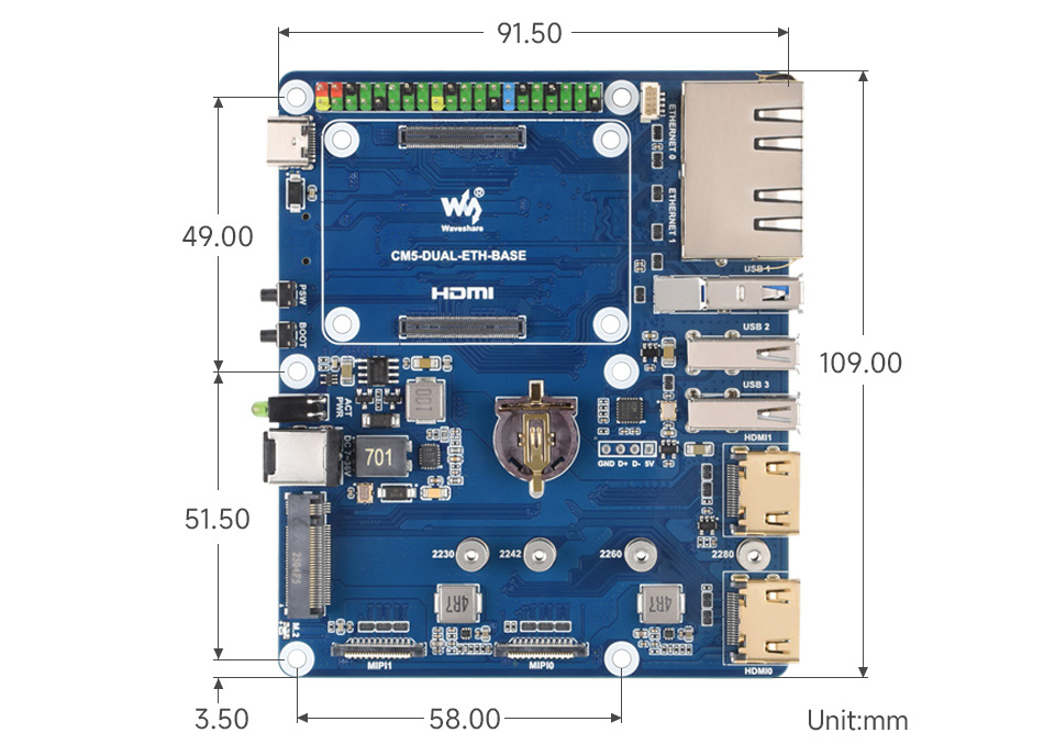 Waveshare CM5 Carrier Board Supports Dual Ethernet 2.5GbE LAN and Dual ...