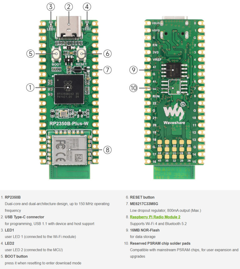 Waveshare RP2350B-Plus-W Development Board Hardware Overview ...