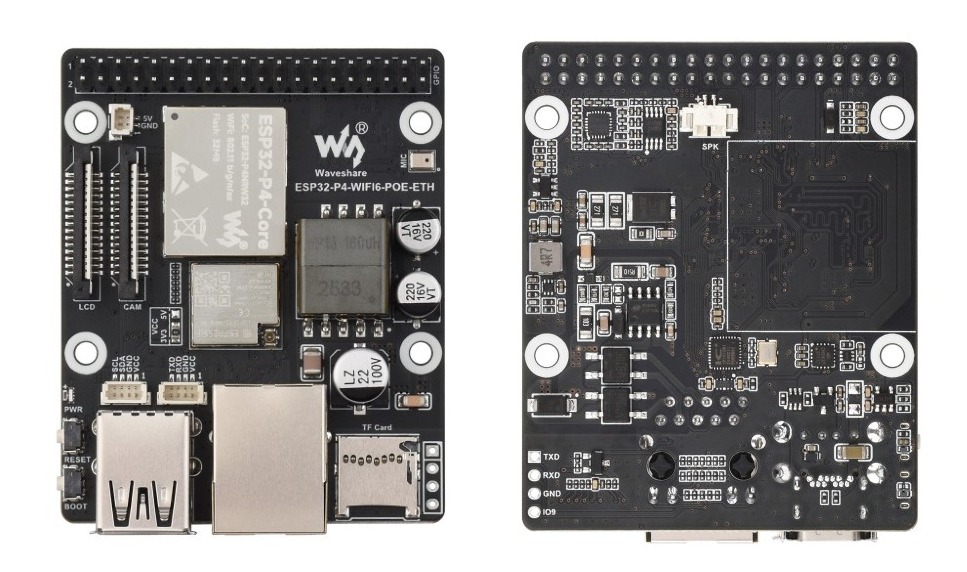 ESP32-P4-WIFI6-POE-ETH development board top and back - Electronics-Lab